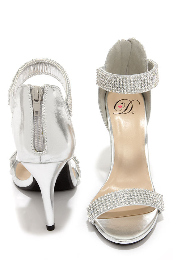 Lovely Silver Heels - Rhinestone Heels - Single Sole Heels - $32.00