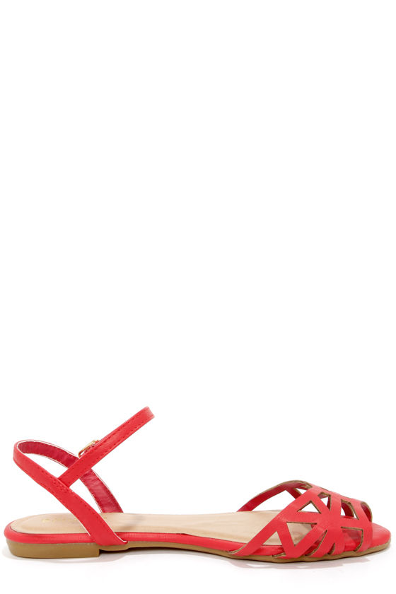 Cute Red Sandals - Cutout Sandals - Vegan Sandals - $21.00