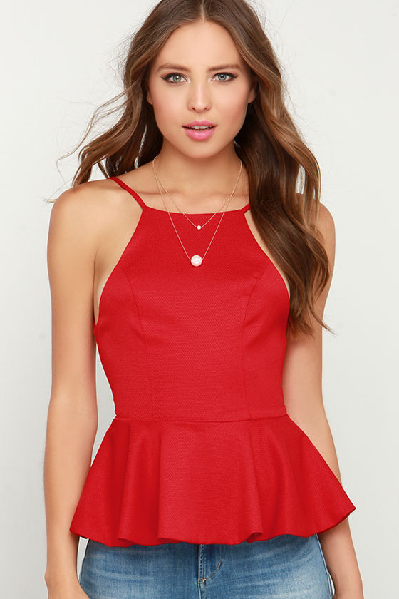Peplum Top - Red Top - Open Back Top - $39.00