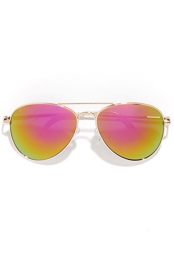 Gold and Pink Sunglasses - Mirrored Aviator Sunglasses