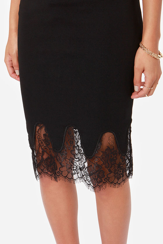 Sexy Black Skirt - Midi Skirt - Lace Skirt - Pencil Skirt - $41.00