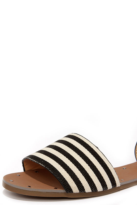 Cute Black Flats - Striped Flats - Peep Toe Flats - $23.00