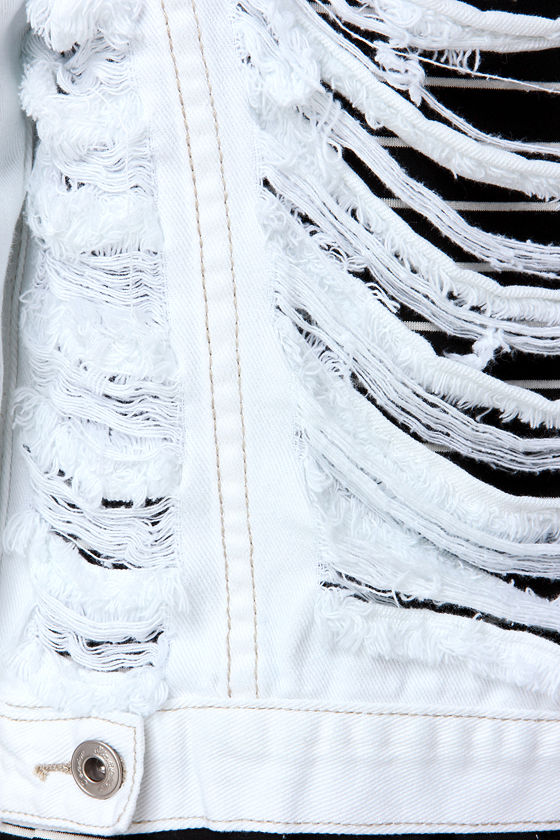 Chic White Denim Distressed Jacket - Shredded Jacket - $63.00