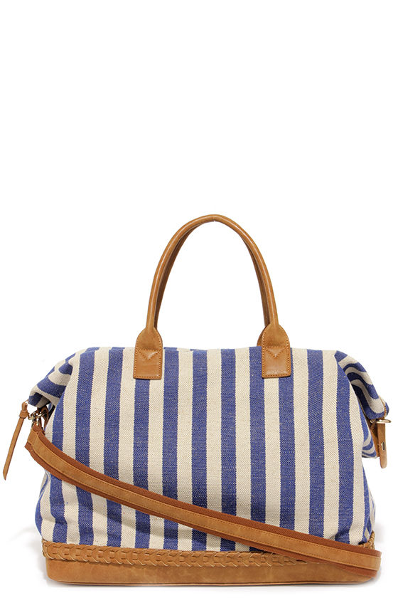 Cute Blue Striped Bag - Weekender Bag - Canvas Bag - $49.00