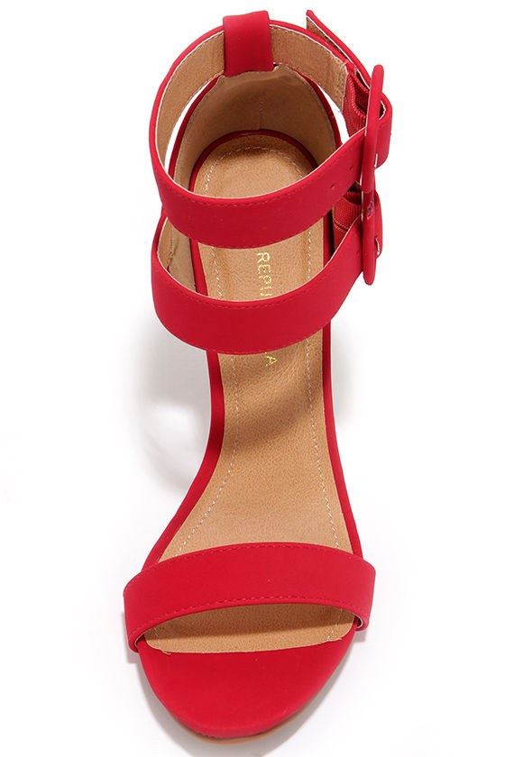 Cute Red Heels - Ankle Strap Heels - Dress Sandals - $39.00