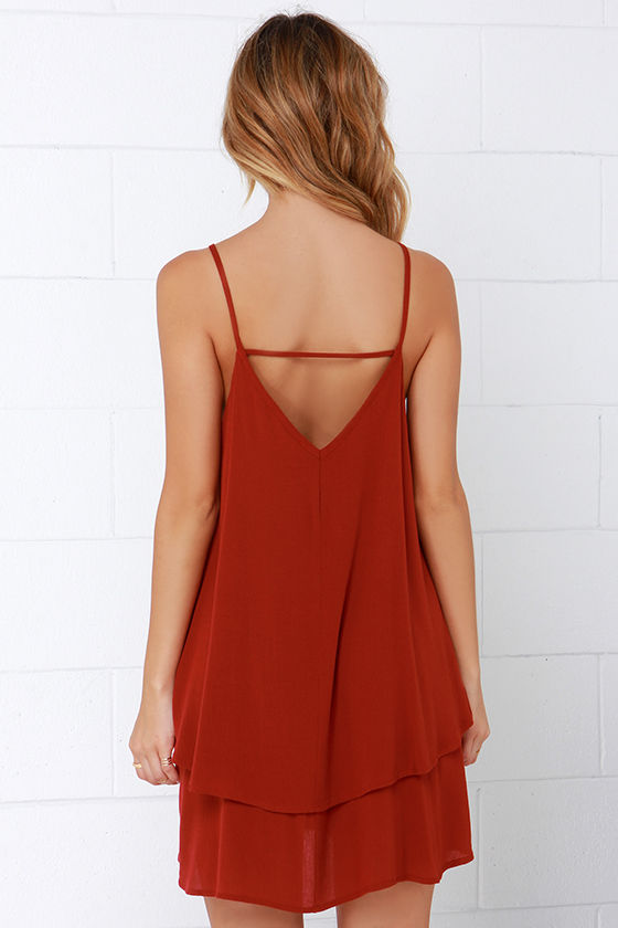Rust Red Dress - Sleeveless Dress - Apron Dress - $42.00