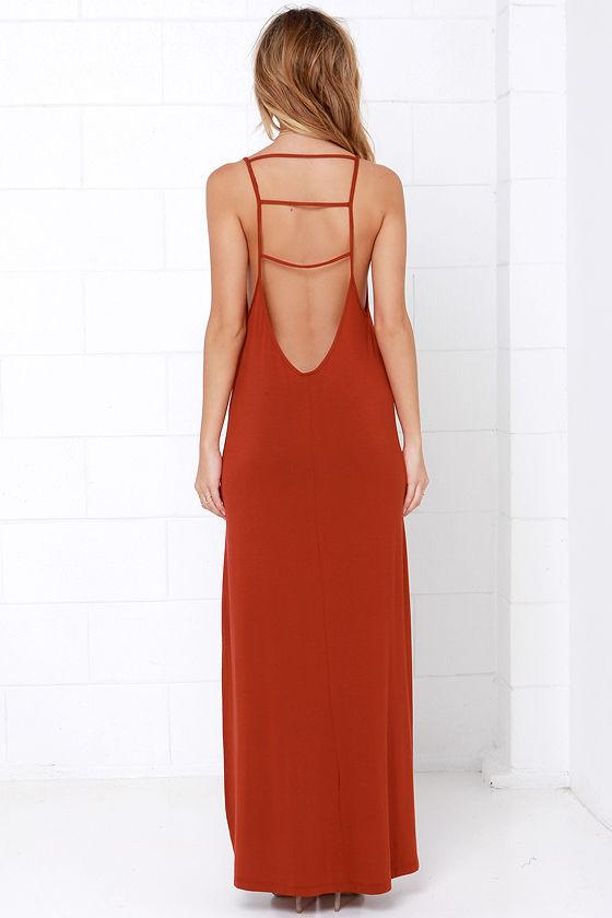Rust Red Dress - Maxi Dress - Backless Dress - $69.00