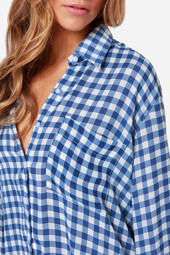 Cute Checkered Top - Blue and Ivory Top - Gingham Top - $49.00