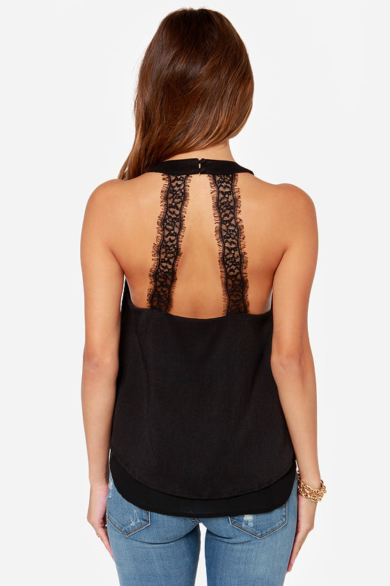Pretty Black Top Lace Top Halter Top 3800
