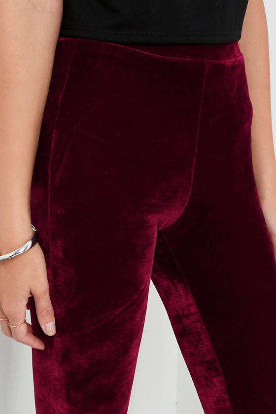 Cute Burgundy Velvet Pants Wide Leg Pants Flare Pants 32 00
