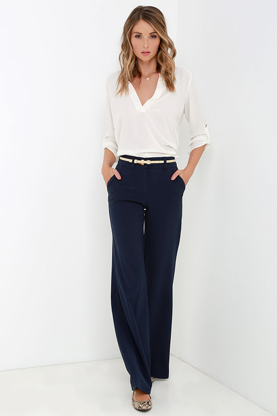 Chic Navy Blue Pants - Wide Leg Pants - Blue Trousers - $49.00