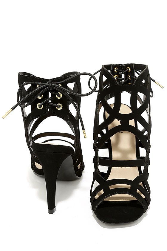 Lovely Black Heels - Caged Heels - Peep Toe Heels - $32.00