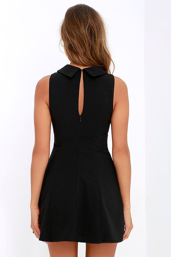 Cute Black Dress - Fit and Flare Dress - Collared Dress - $54.00