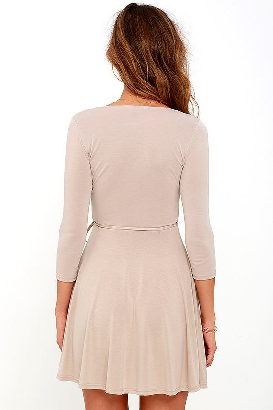 Lovely Jersey Knit Dress - Beige Dress - Wrap Dress - Skater Dress - $49.00