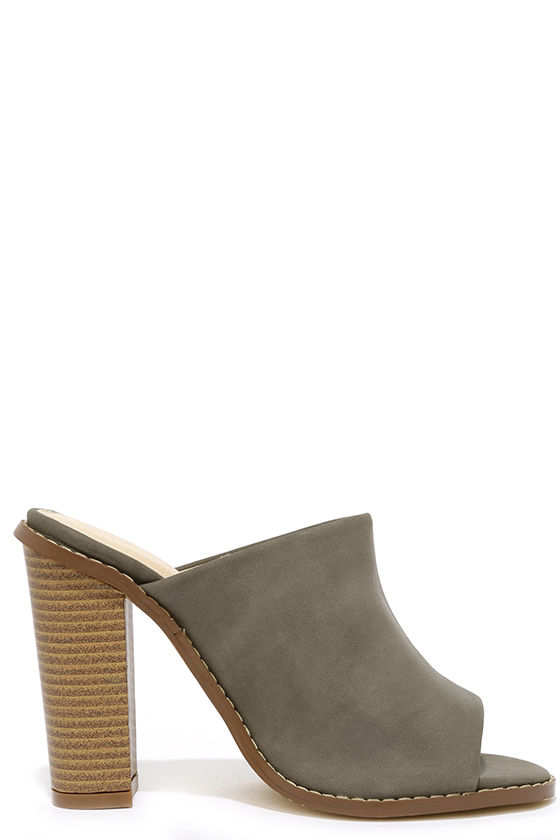 Chic Grey Mules - Peep-Toe Mules - High Heel Mules - $36.00
