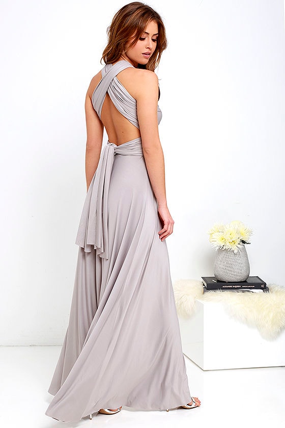 Lovely Light Grey Dress - Convertible Dress - Jersey Knit Maxi - $64.00