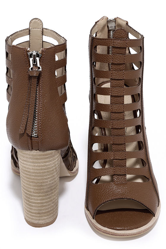 Chic Brown Booties - Peep-Toe Booties - Caged Booties - $79.00