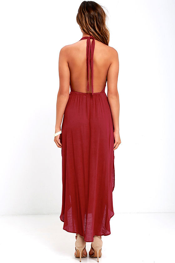Lovely Berry Red Dress - Halter Dress - Wrap Dress - Midi Dress - $58.00