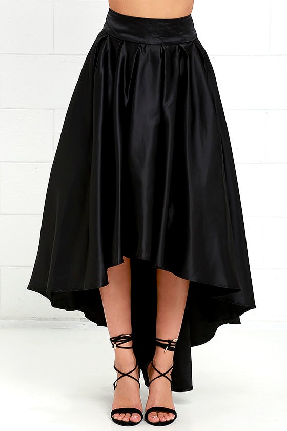 Lovely Black Skirt Satin Skirt High Low Skirt 9300