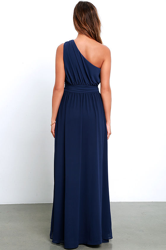 One-Shoulder Gown - Navy Blue Maxi Dress - Bridesmaid Dress - $84.00