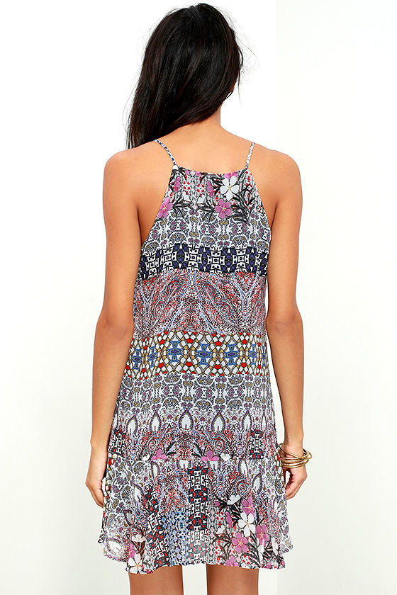 Cute Purple Print Dress - Multi Print Dress - Shift Dress - $68.00