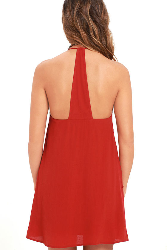 Rust Red Dress - Swing Dress - Racerback Dress - $49.00