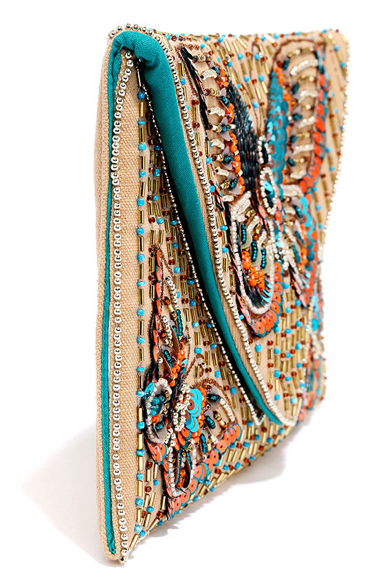 Chic Beige Clutch - Beaded Clutch - Envelope Clutch - $41.00