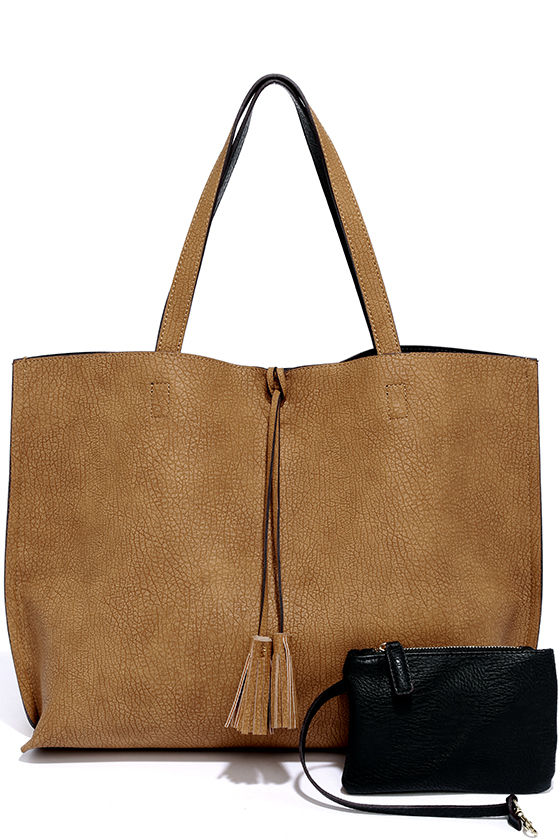 Chic Tan Tote - Black and Tan Tote - Reversible Tote - $53.00