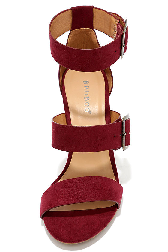 Sexy Burgundy Heels - Vegan Suede Heels - Caged Heels - $34.00
