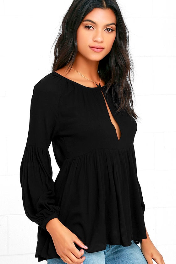 Black Top - Long Sleeve Top - Babydoll Top - $37.00