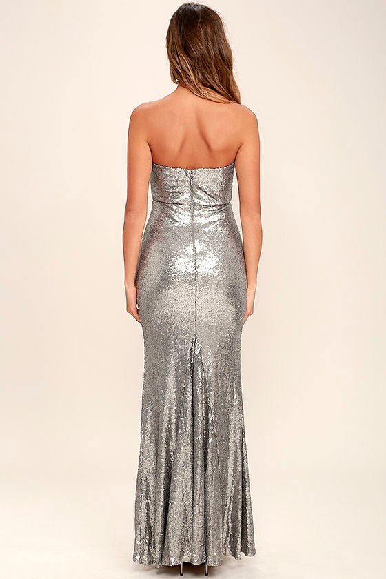 Stunning Silver Sequin Dress - Strapless Dress - Maxi Dress - $84.00