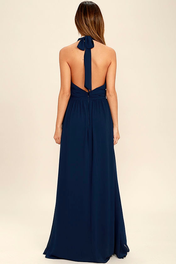 Lovely Navy Blue Dress Maxi Dress Halter Dress 84 00