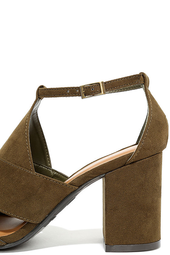Olive Heels - Vegan Suede Heels - Peep-Toe Heels - Shooties - $35.00