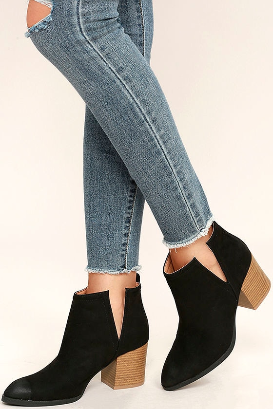 Chic Black Suede Booties Vegan Suede Ankle Booties 32 00