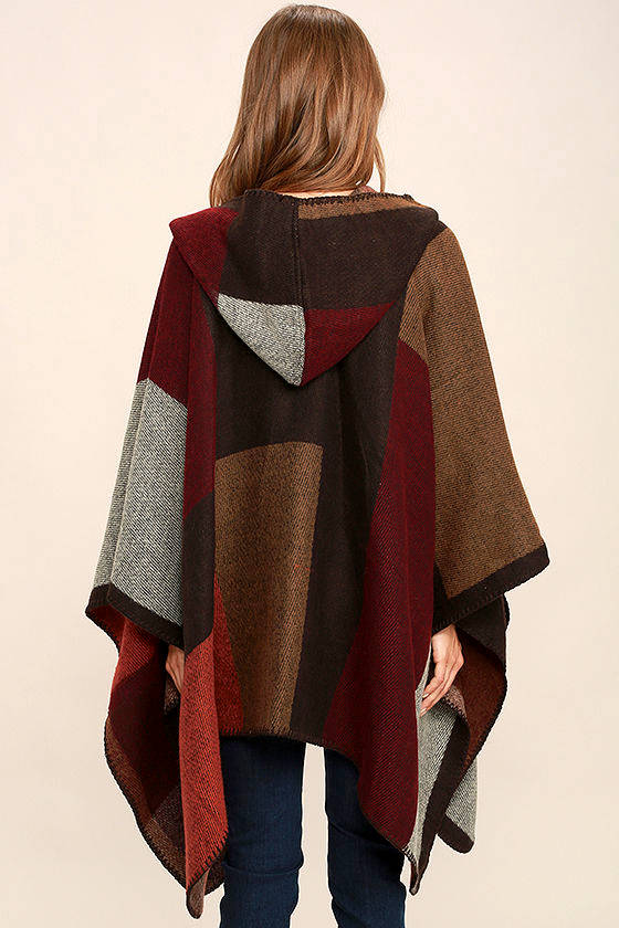 Cute Burgundy Print Poncho - Hooded Poncho - Poncho - $79.00