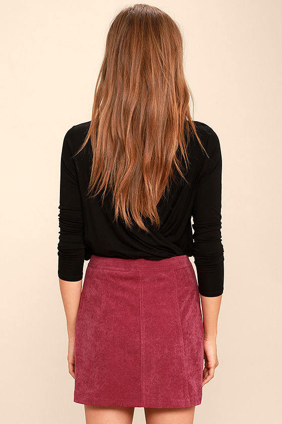 Cute Wine Red Corduroy Skirt - Button Front Mini Skirt