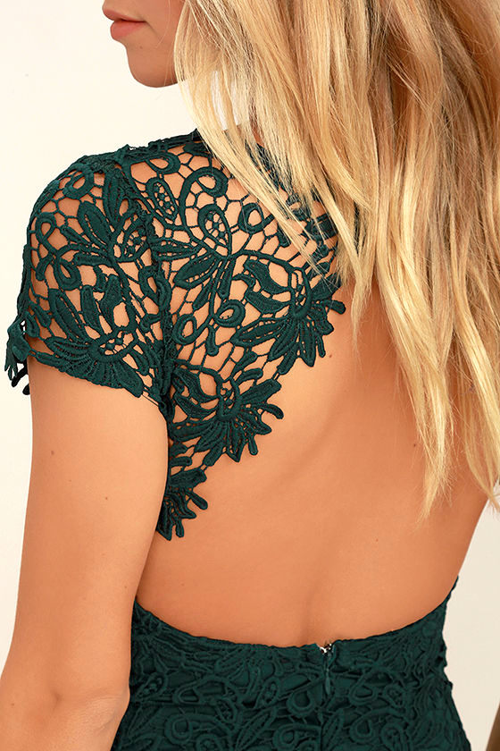 Cute Backless Dress - Forest Green Dress - Lace Dress - $58.00
