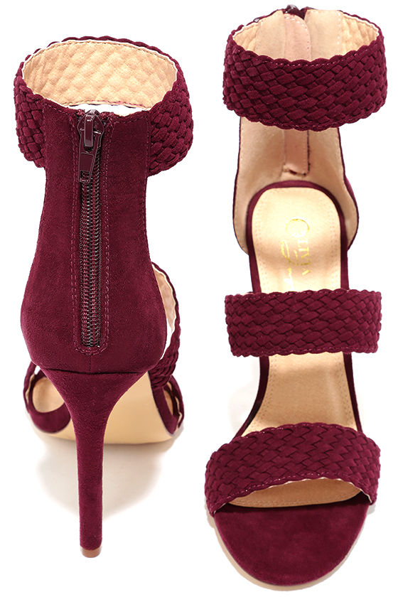 Wine Red Vegan Suede Heels - Ankle Strap Heels - Wine Red Heels - $36.00