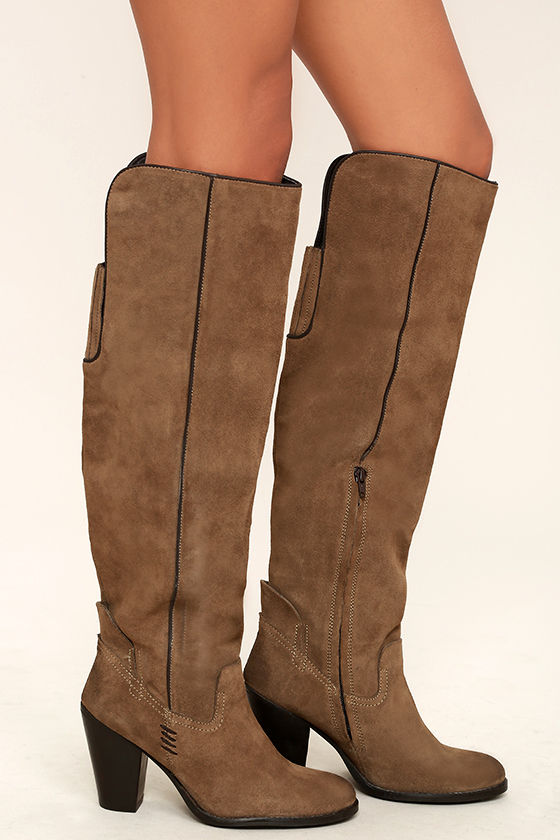 Mia Nigel Boots - Taupe Suede Leather Boots - Knee High Boots - $159.00