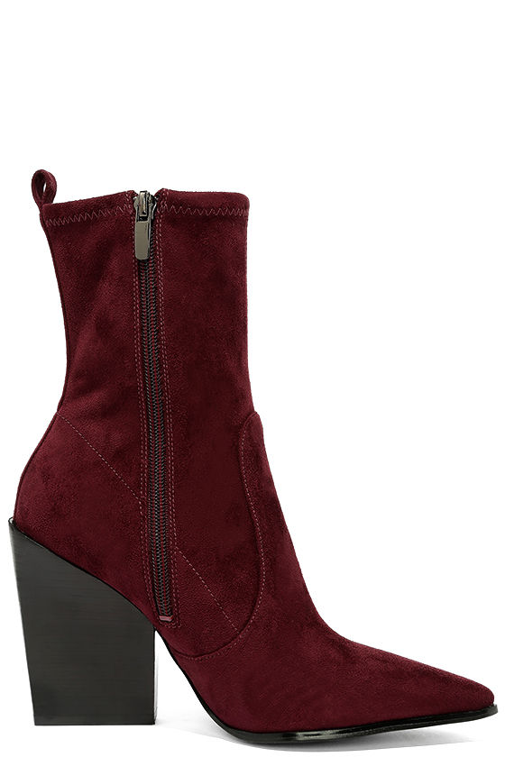 Kendall + Kylie Felicia Boots - Dark Red Suede Boots - Pointed Mid-Calf ...