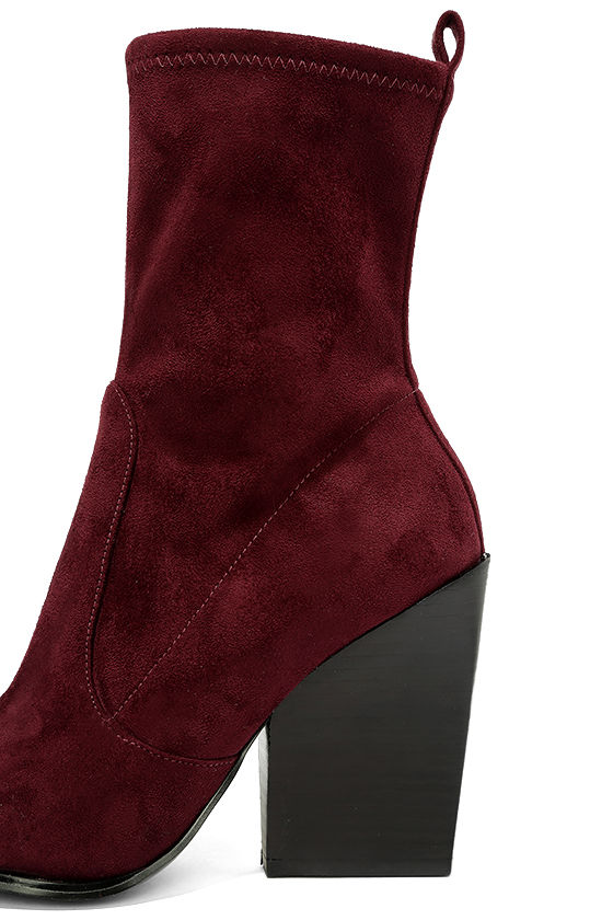 Kendall + Kylie Felicia Boots - Dark Red Suede Boots - Pointed Mid-Calf ...