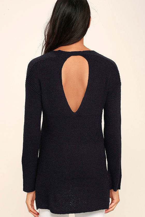 Cute Navy Blue Sweater - Backless Sweater - Knit Sweater - $56.00