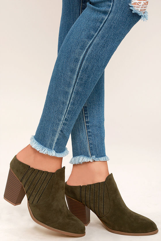 Cute Olive Mules - High Heel Mules - Vegan Suede Mules - $32.00
