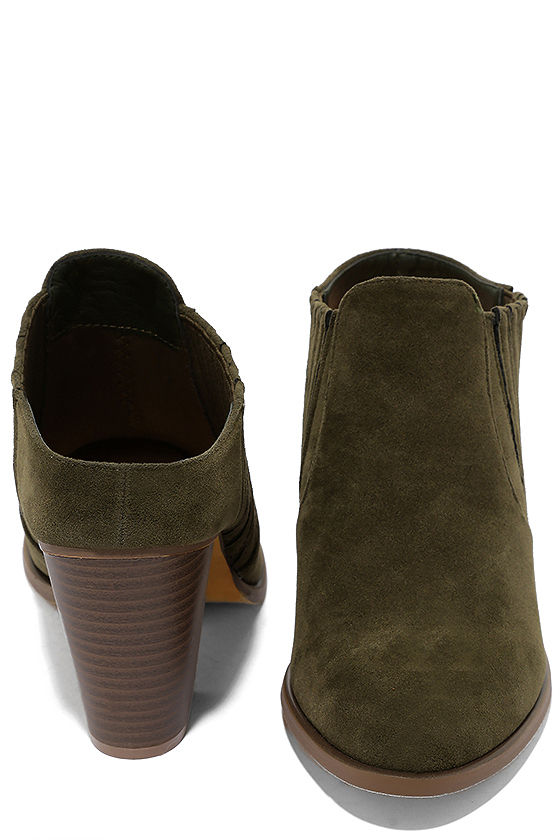 Cute Olive Mules - High Heel Mules - Vegan Suede Mules - $32.00