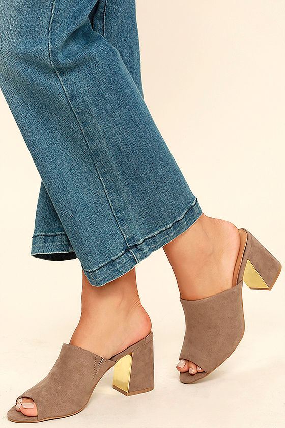 Chic Taupe Heels - Grey Suede Mules - Peep-Toe Mules - $31.00