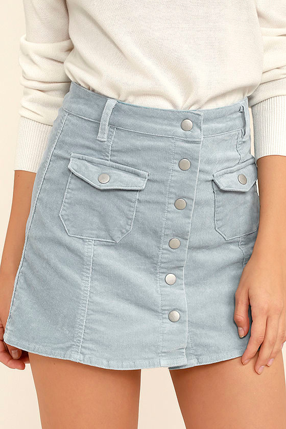 Rhythm Pennylane Skirt - Light Blue Corduroy Skirt - Mini Skirt - $60.00