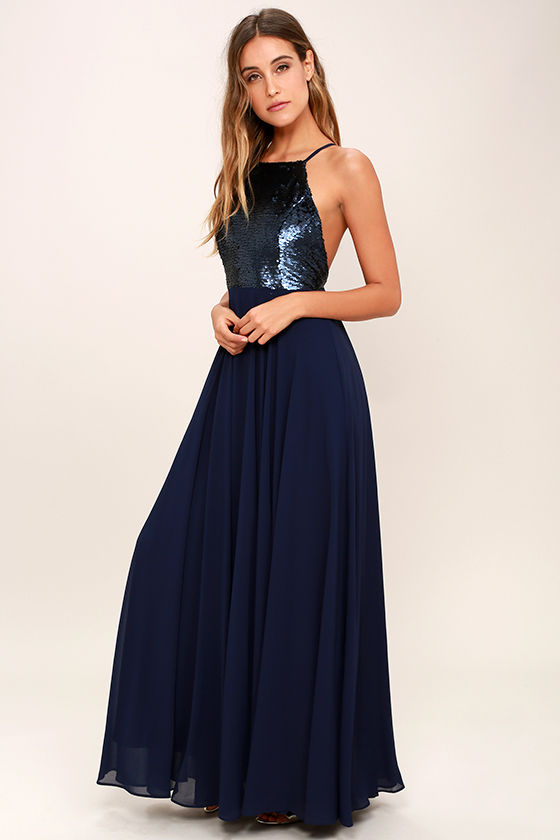 Lovely Navy Blue Dress Sequin Dress Maxi Dress 89 00