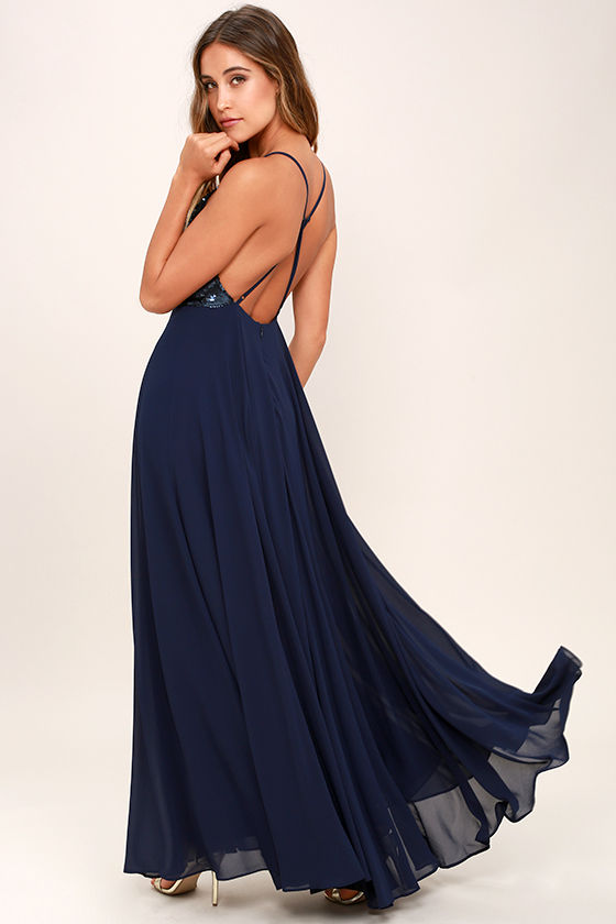 Lovely Navy Blue Dress Sequin Dress Maxi Dress 89 00