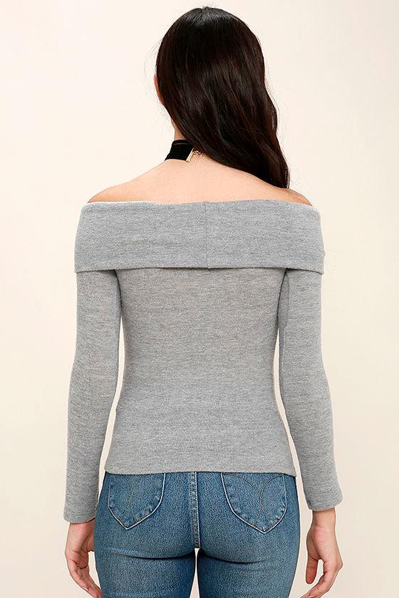 Chic Heather Grey Top - Off-The-Shoulder Top - Long Sleeve Top ...