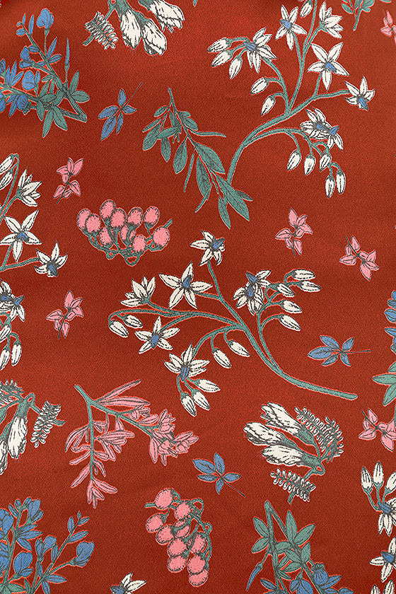 Cute Rust Red Dress - Floral Print Dress - Sleeveless Dress - $48.00